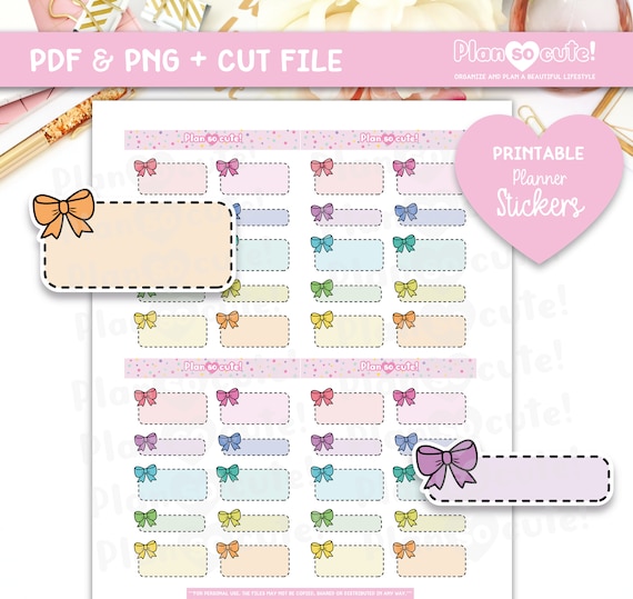 Stitched Box With Bow Printable Planner Stickers Functional | Etsy