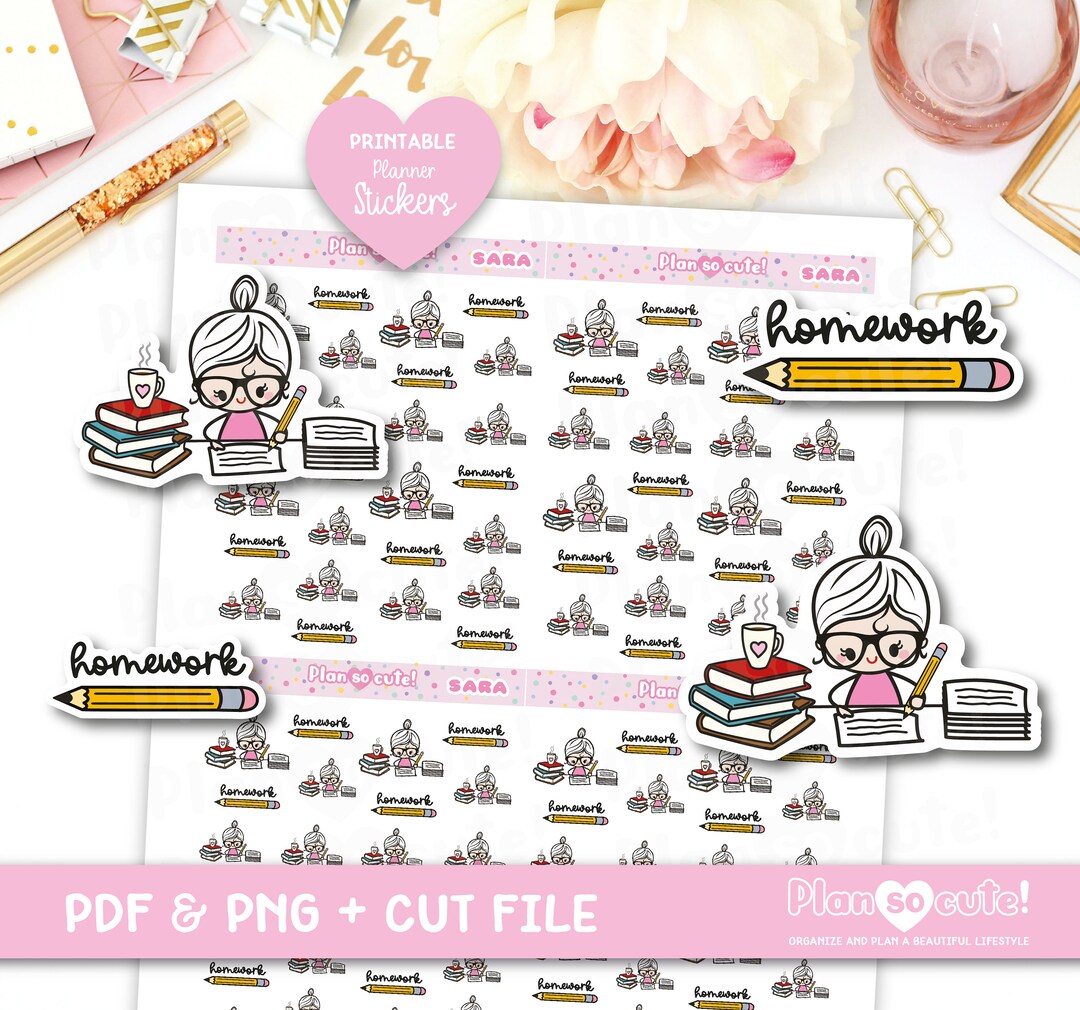 Sara Homework, Homework, Printable Stickers, Printable Planner Stickers ...