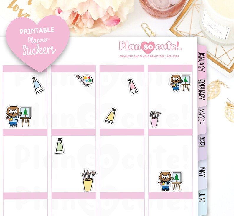 Plastic Artist Printable Planner Stickers, Art Time, Bear Stickers - Etsy