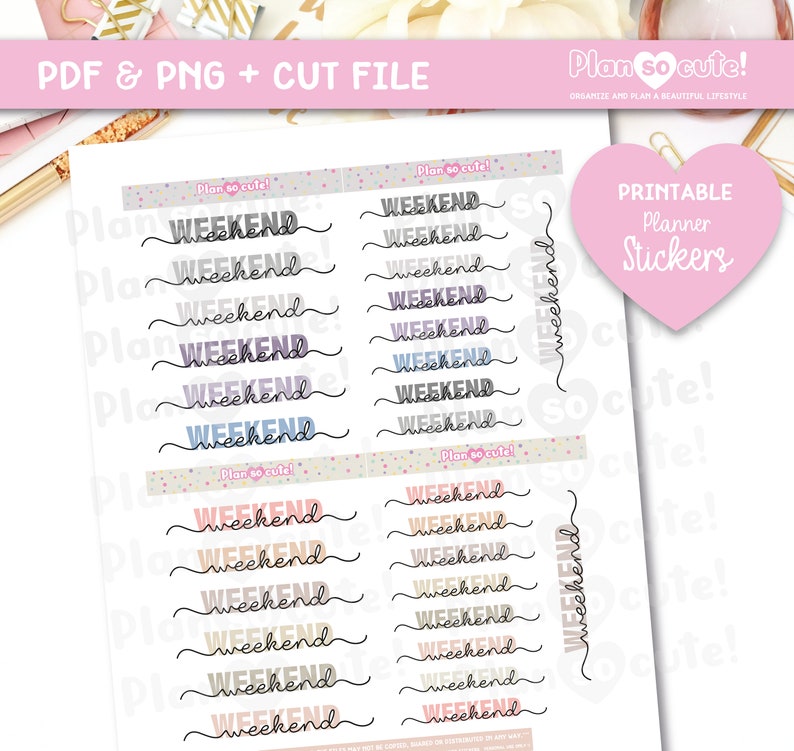 WEEKEND Script, Printable Planner Stickers, Script Stickers - Etsy