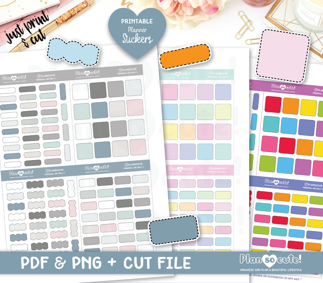 Mix Stitched Boxes, Printable Planner Stickers, Doodle Stickers ...