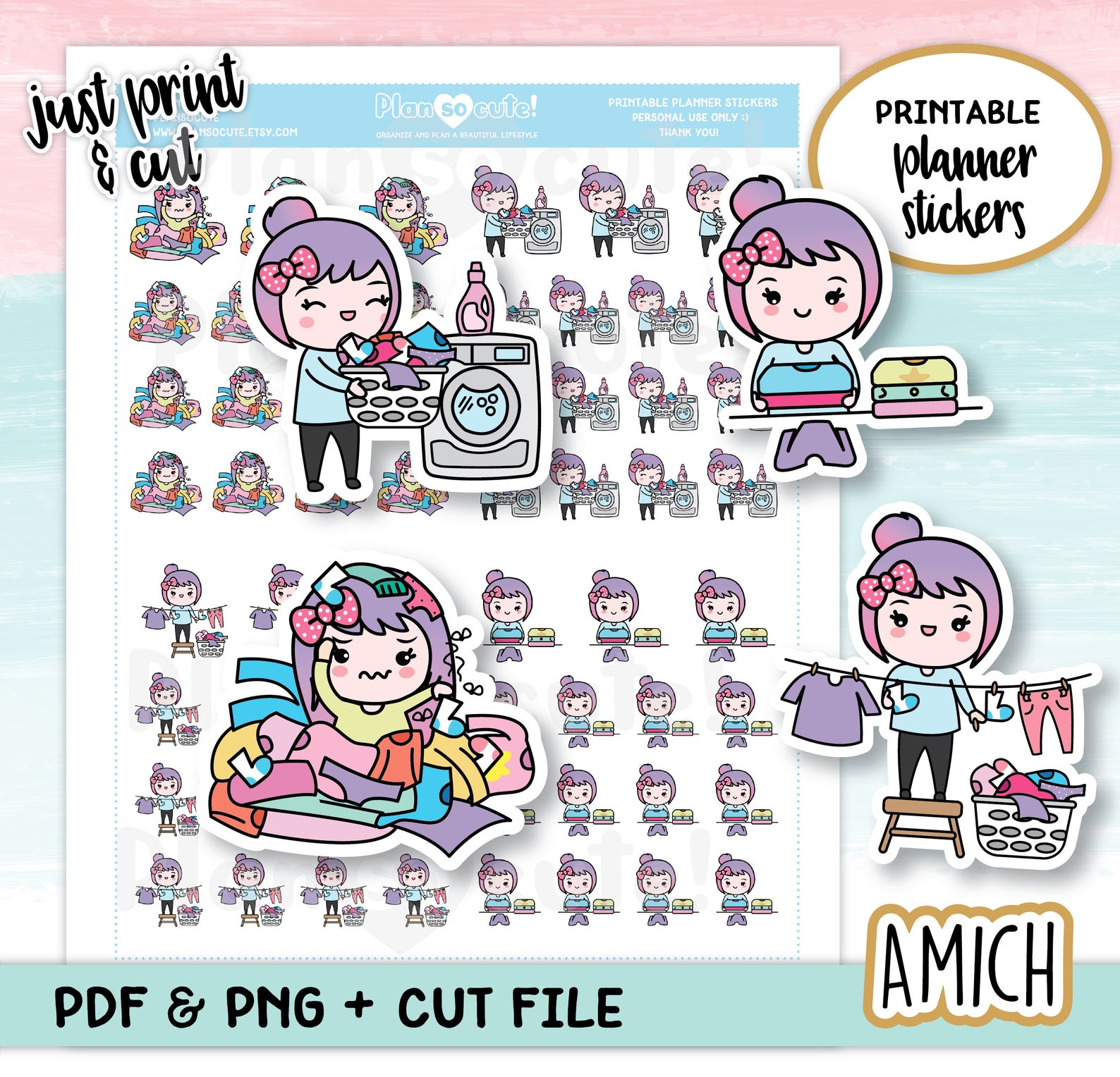 Laundry Printable Printable Planner Stickers Doodle - Etsy
