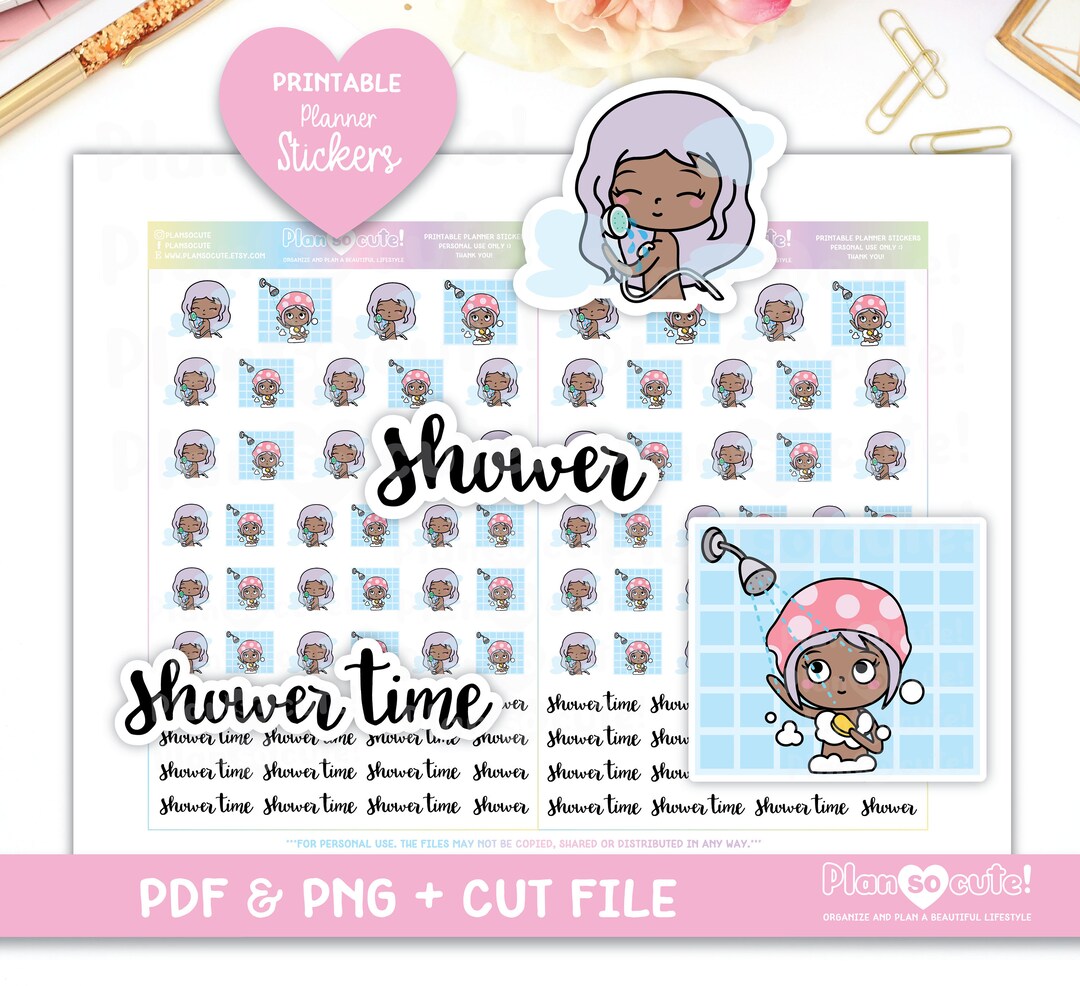 Shower Time Printable Planner Stickers, Shower Stickers, Emily Dark ...