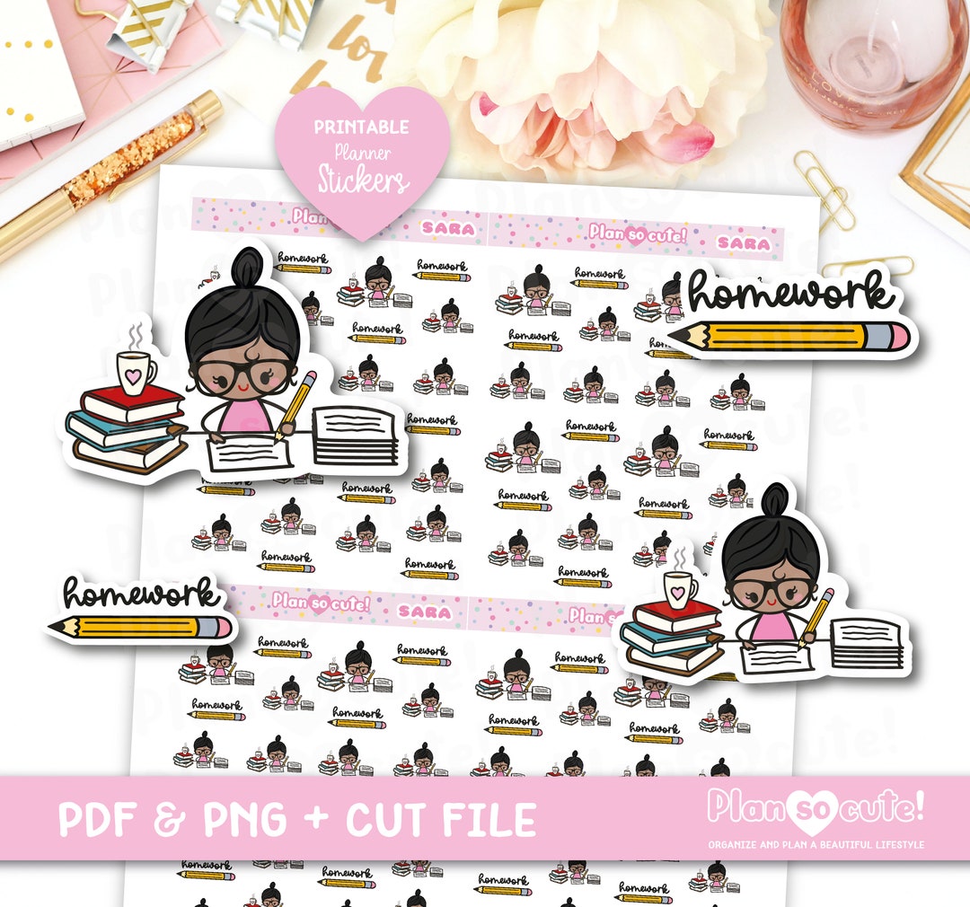Sara Homework, Homework, Dark Skin, Printable Stickers, Printable ...