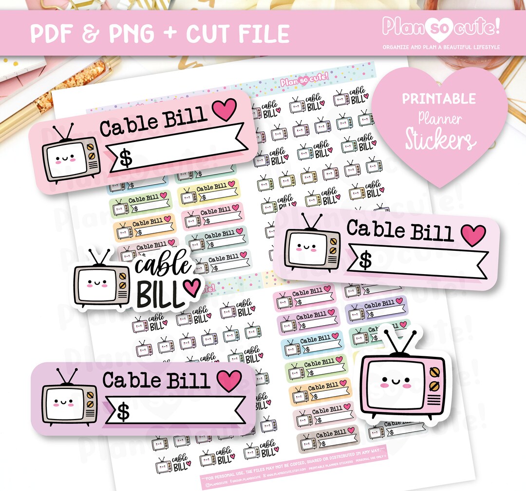 Cable Bill Printable Planner Stickers, TV Stickers, Finance Stickers ...