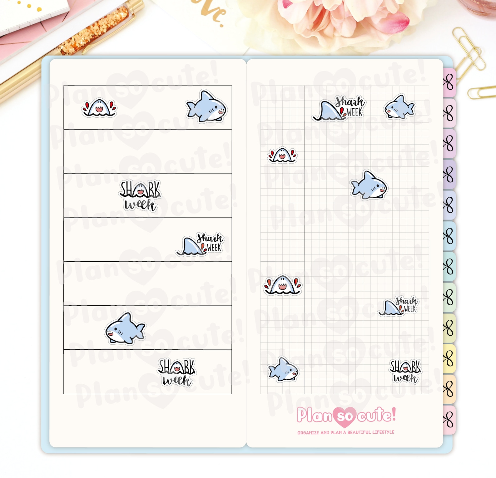 Shark Week Period Tracker Printable Planner Stickers Bullet - Etsy