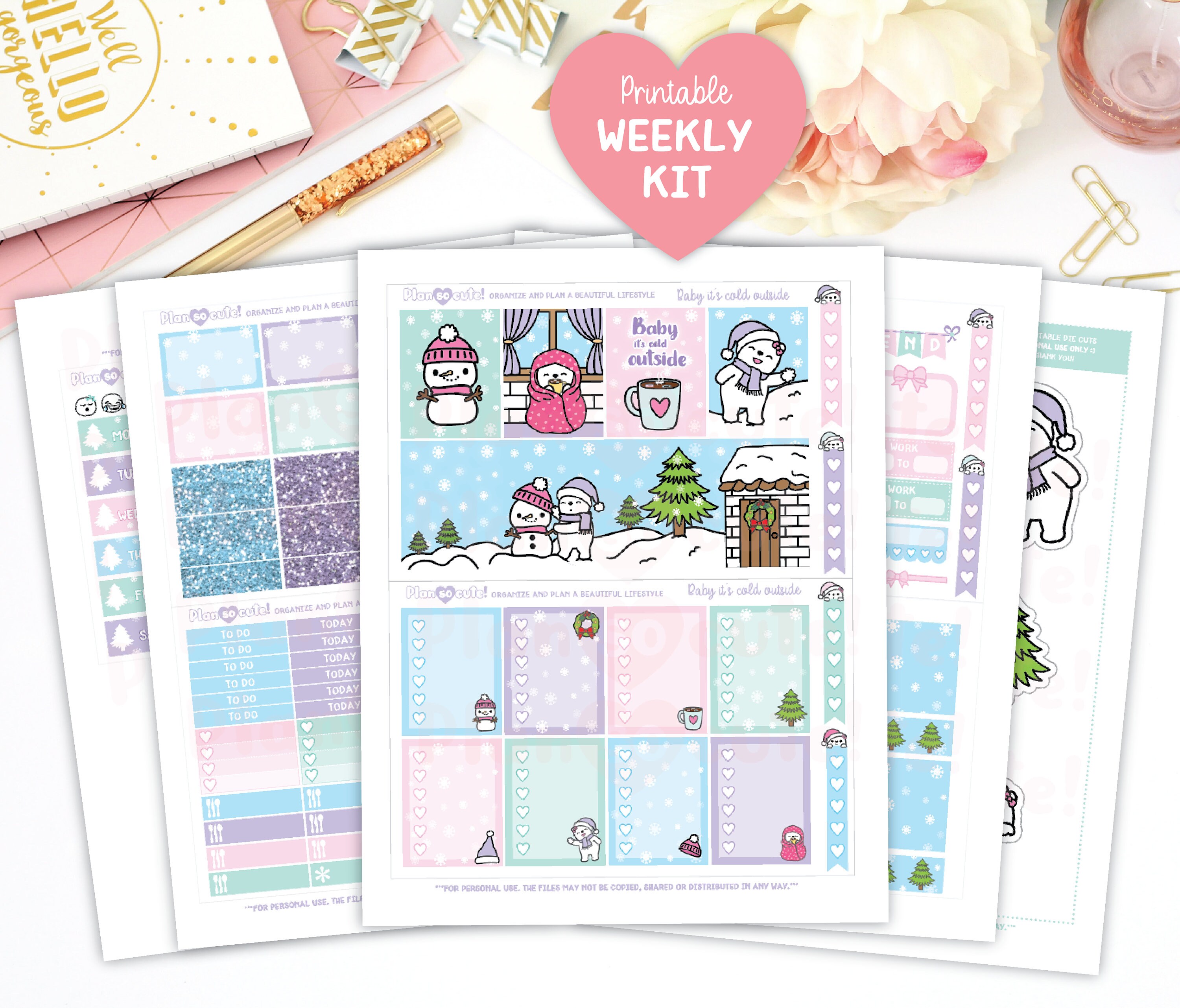 Winter Printable Weekly Kit, Baby Its Cold Outside, Printable Planner ...