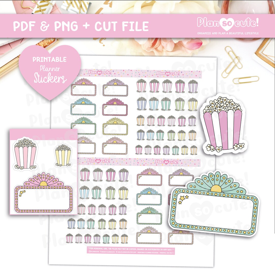 Movie Time, Movie Marquee, Popcorn, Printable Stickers, Printable ...