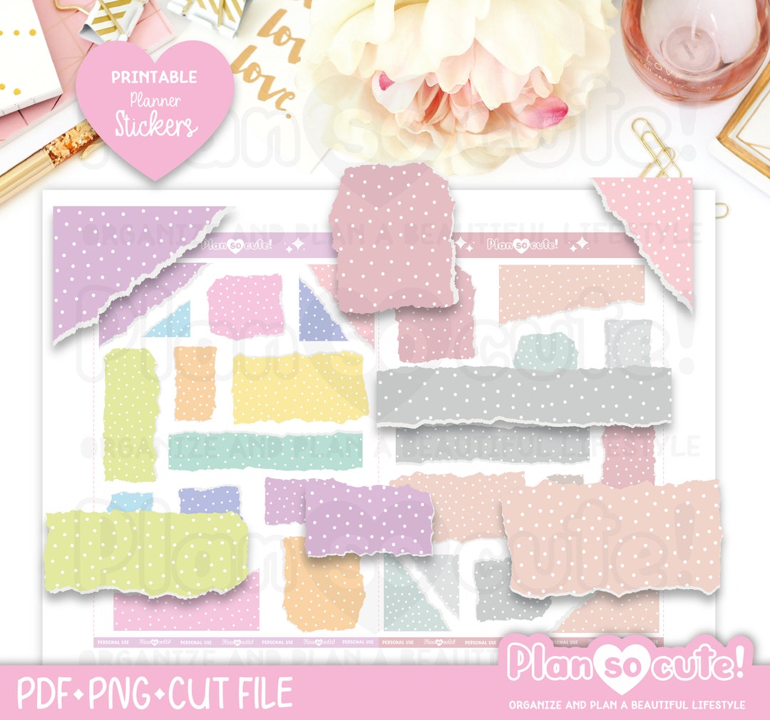 Dot Torn Paper Stickers, Printable Planner Stickers - Etsy