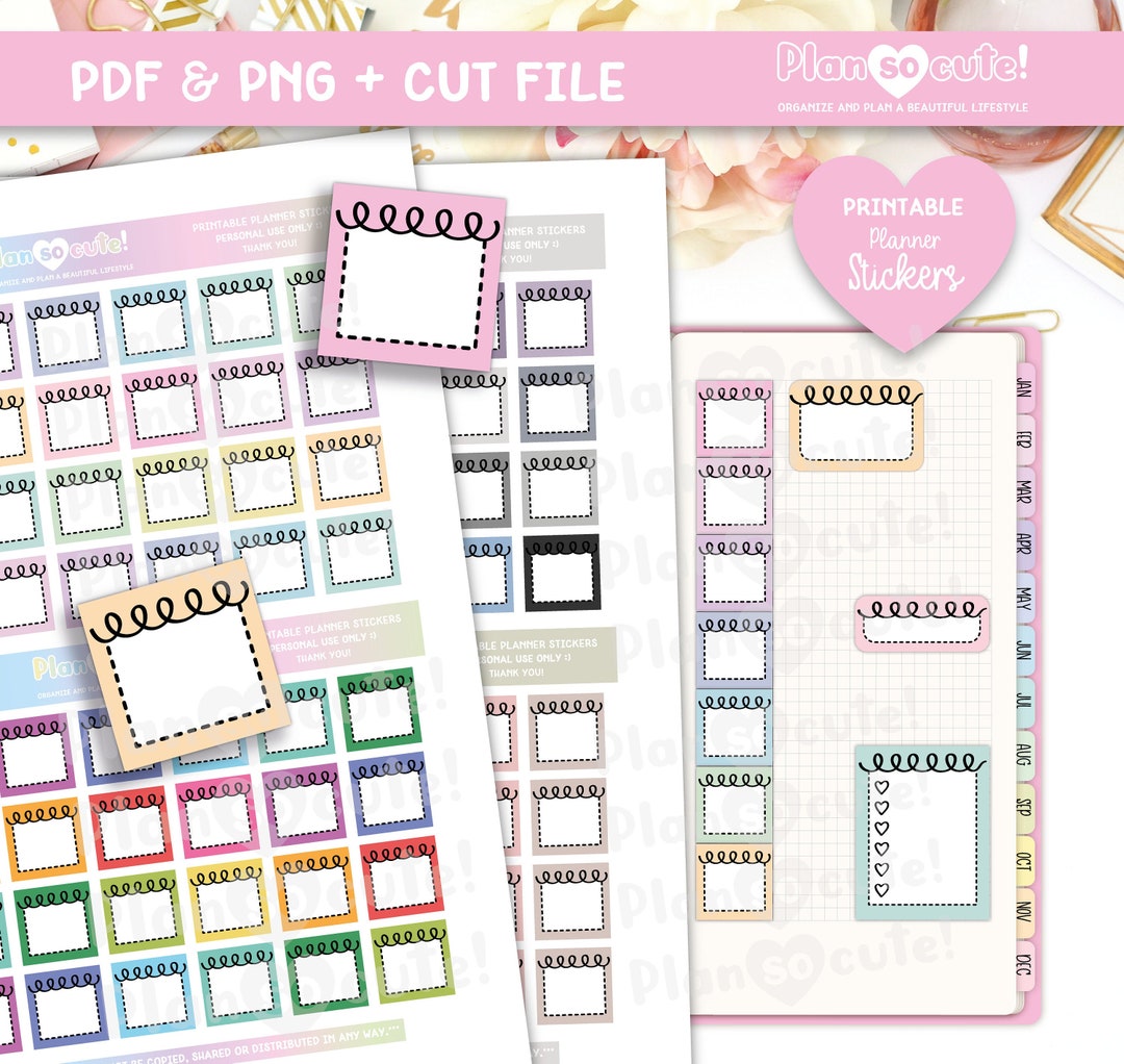 Doodle Stitched Mini Square Box, Printable Planner Stickers - Etsy