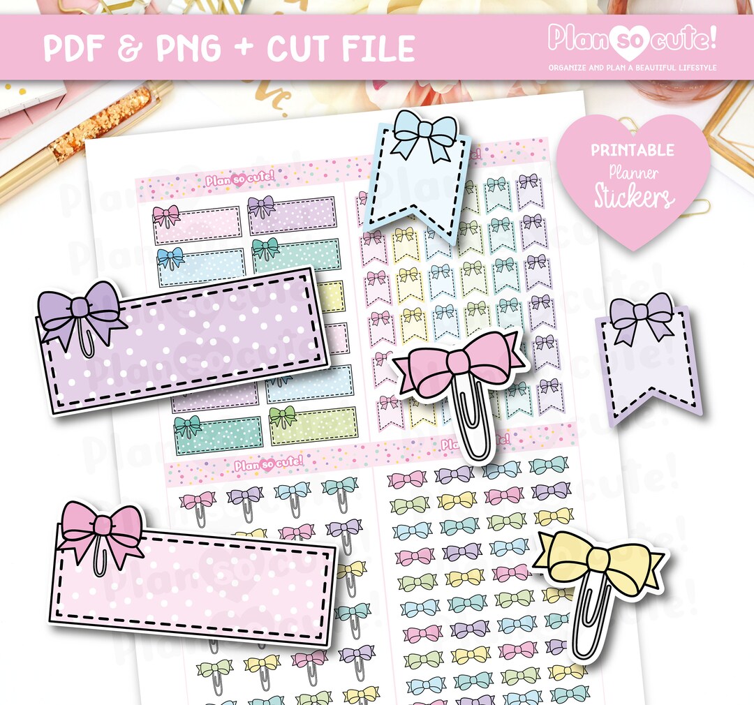 Bow Mix, Bow Stickers, Paper Clip, Quarter Box. Printable Planner ...