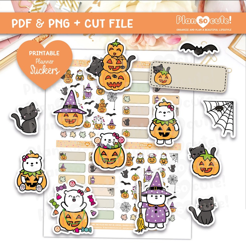 Halloween Printable Planner Stickers Witch Pumpkin October - Etsy