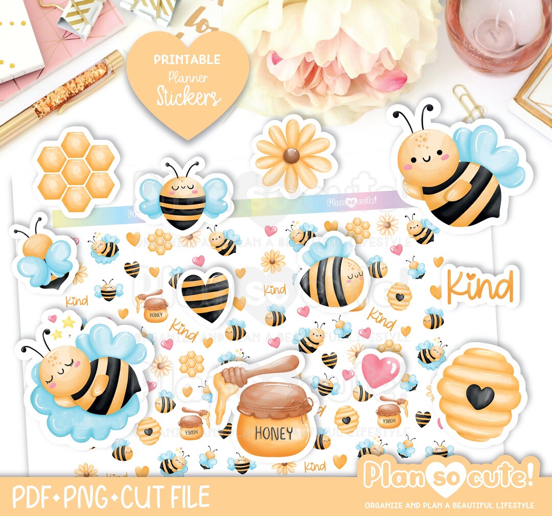 Cute Watercolor Bees, Printable Stickers, Planner Stickers, Cricut and ...
