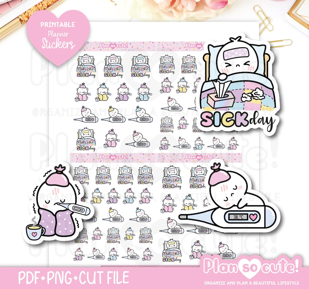 Tiny Puppet Sick Day Stickers, Printable Planner Stickers, Bullet ...