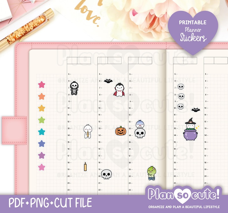 Tiny Puppet Halloween, Printable Planner Stickers, Bullet Journal ...