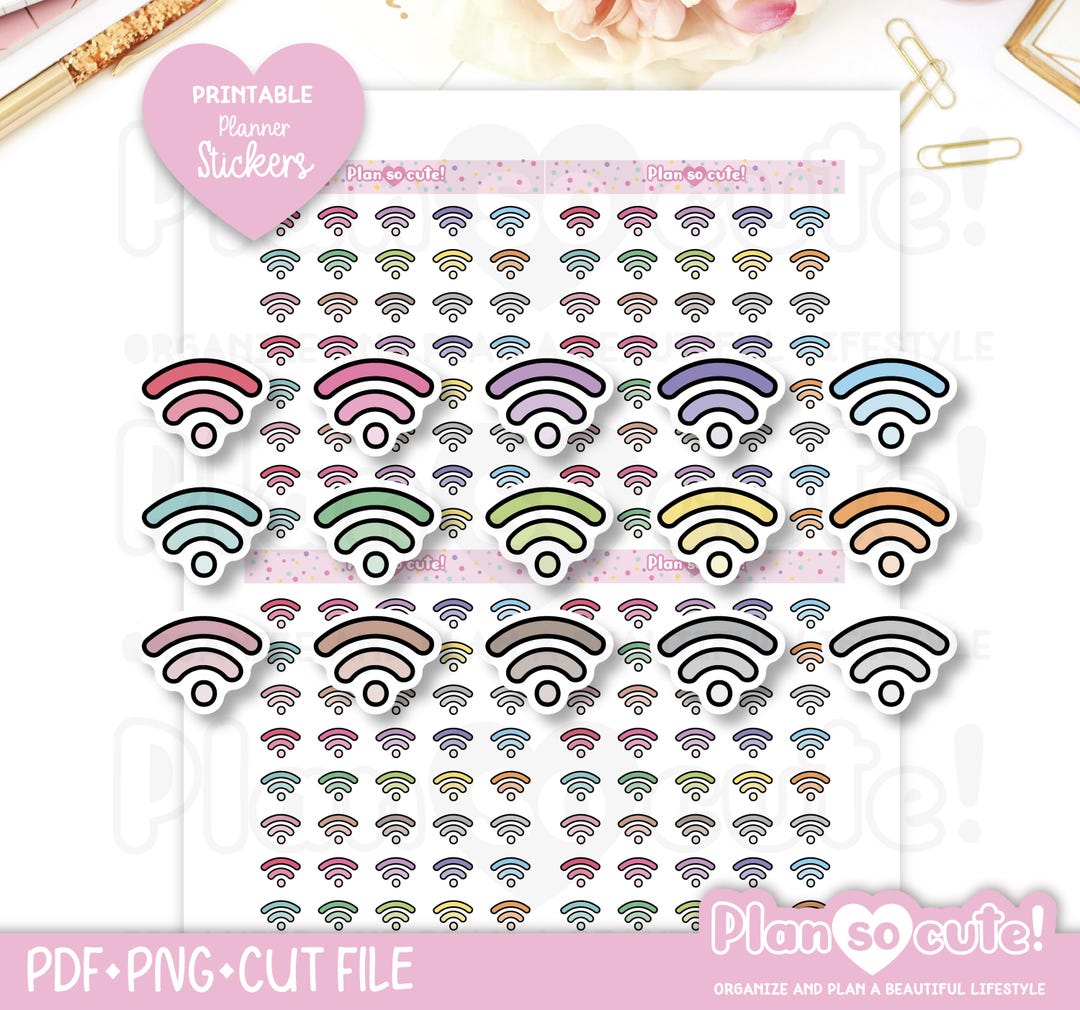Wi Fi Stickers, Kawaii Stickers, Printable Planner Stickers, Bullet ...