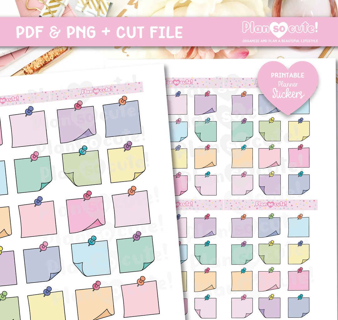 Pin Sticky Notes, Printable Planner Stickers, Note Stickers, Bullet ...