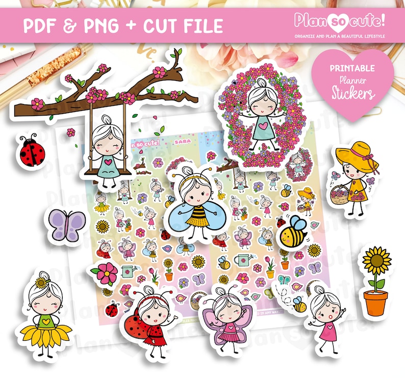 Sara Hello Spring Printable Stickers Printable Planner - Etsy