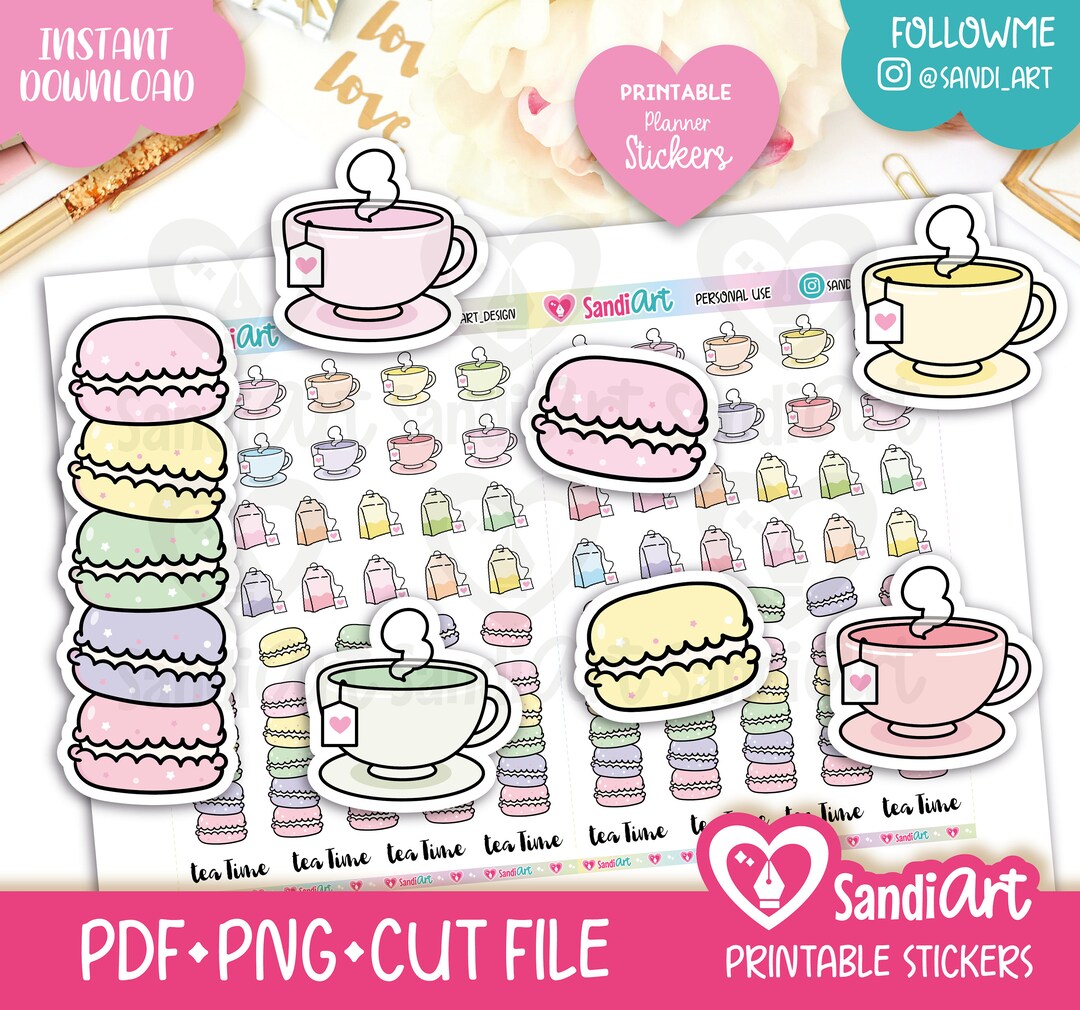 Tea Time Stickers, Printable Planner Stickers - Etsy