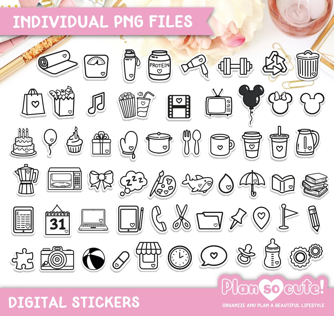 Daily Icons Digital Stickers, Individual PNG Stickers, Digital Planner ...