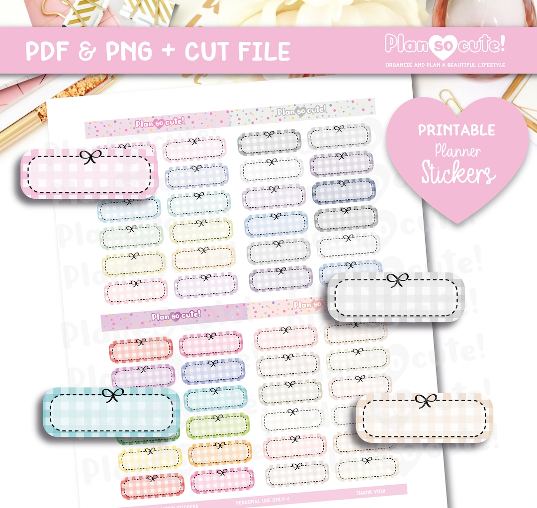 Stitched Quarter Box With Bow, Printable Planner Stickers, Personal Use ...