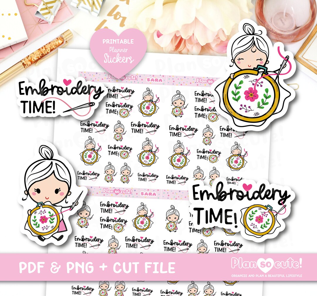 Sara Embroidery Time, Printable Stickers, Printable Planner Stickers ...