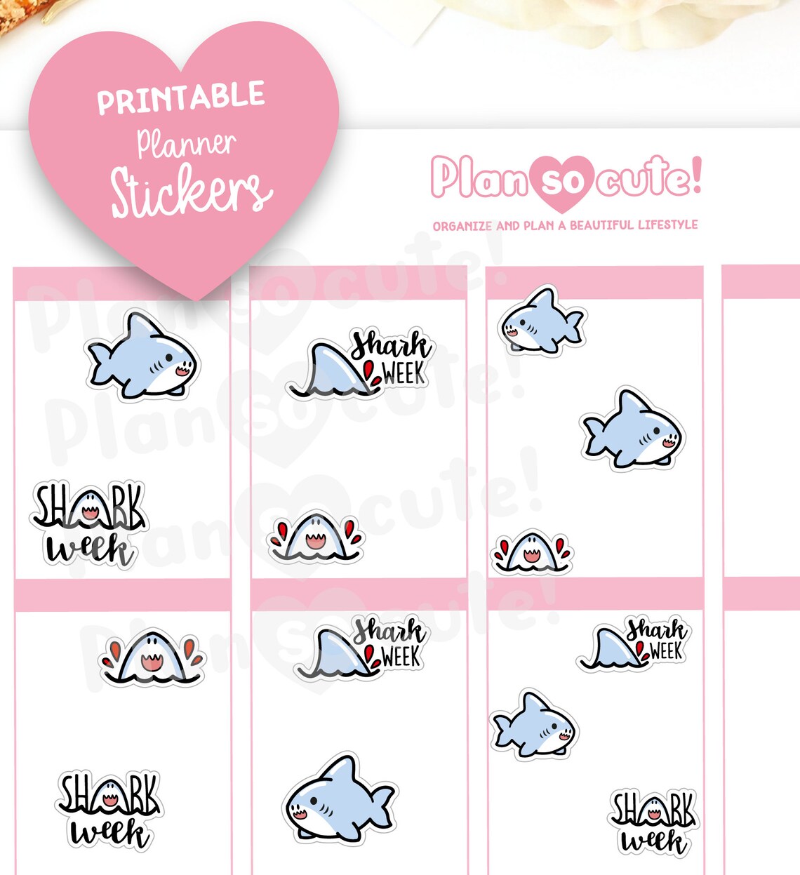 Shark Week, Period Tracker, Printable Planner Stickers, Bullet Journal ...