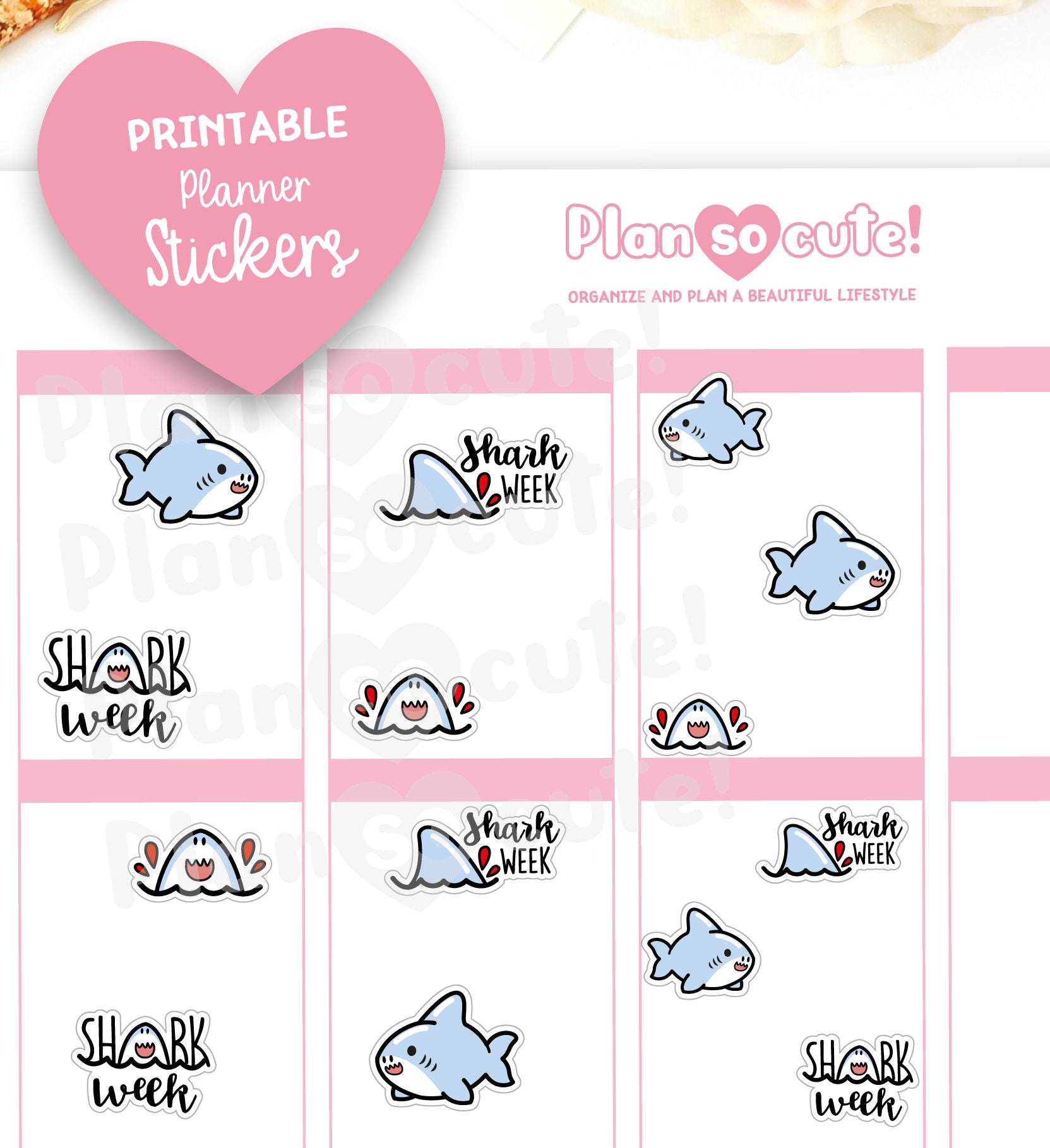Shark Week, Period Tracker, Printable Planner Stickers, Bullet Journal ...