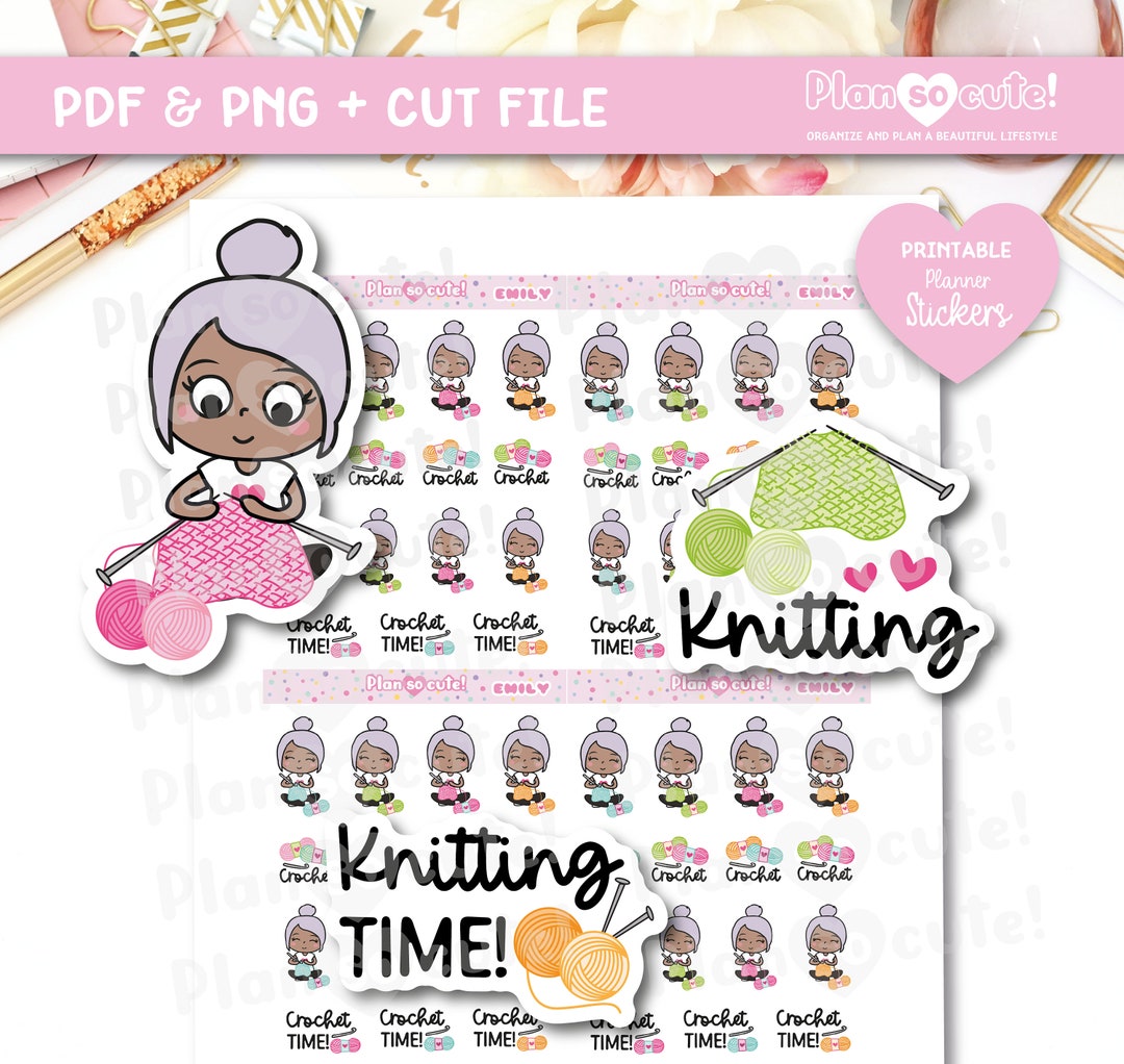 Emily Loves Knit Printable Stickers, Dark Skin, Knitting Stickers ...