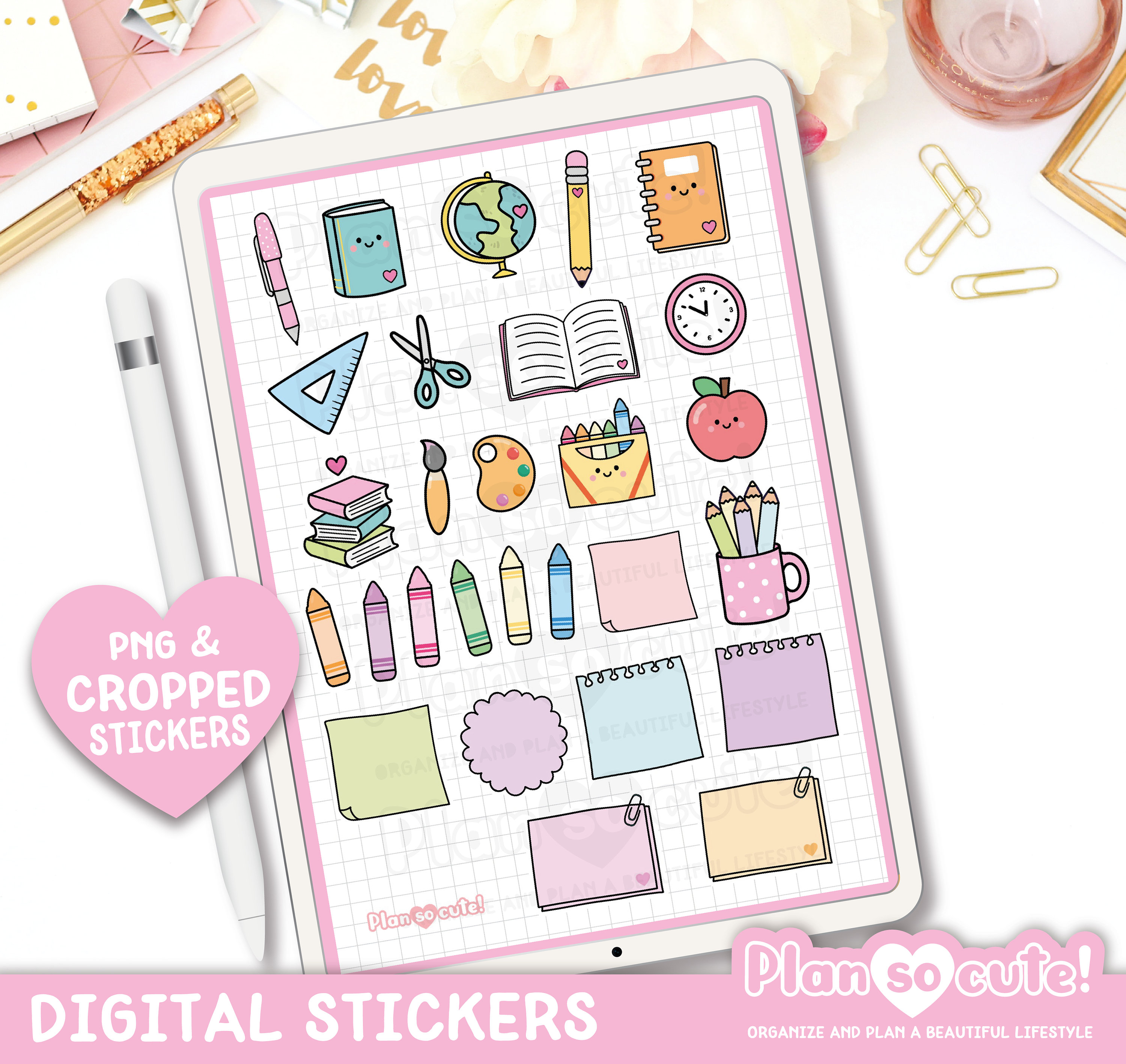 Back to School, Digital Stickers, Goodnotes Stickers, Kawaii, Pre ...