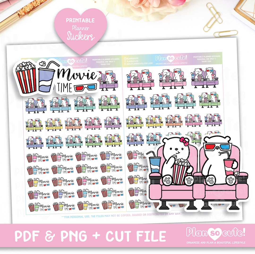 Movie Time Couple Printable Planner Stickers, Cricut and Silhouette ...