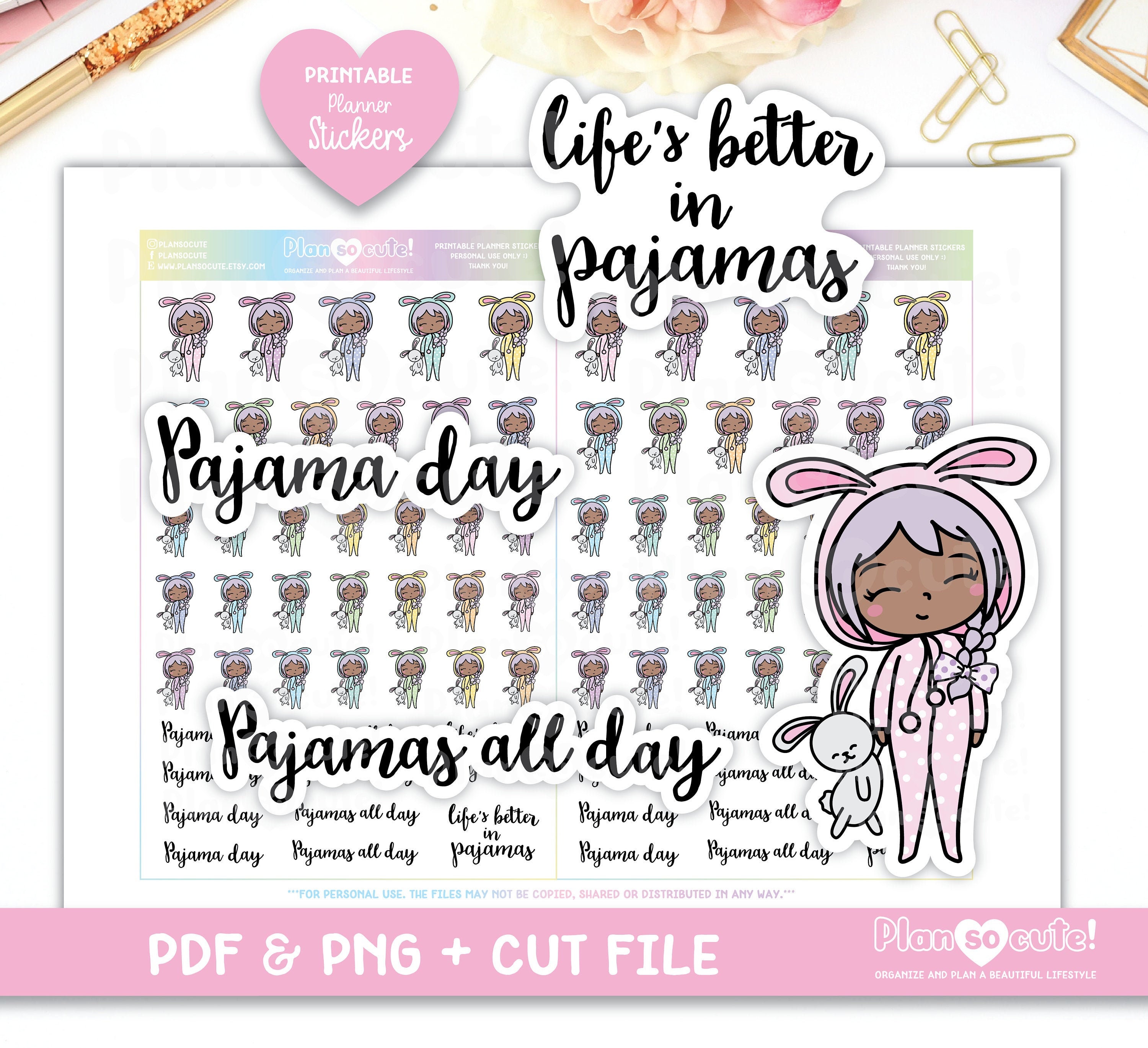 Pajama Day Printable Planner Stickers, Pajamas All Day Stickers, Emily ...