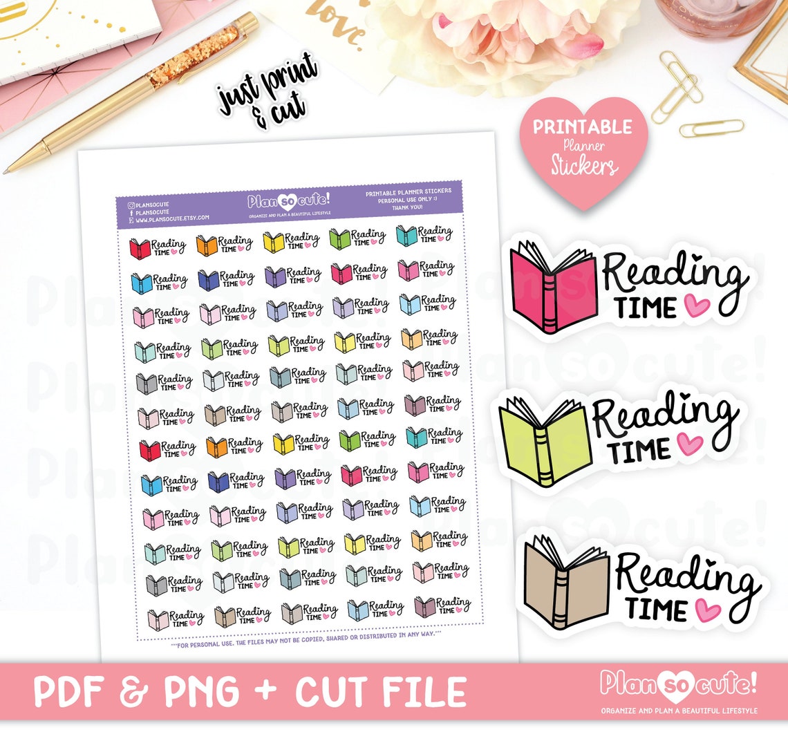 Doodle Reading Time Script Printable Planner Stickers | Etsy