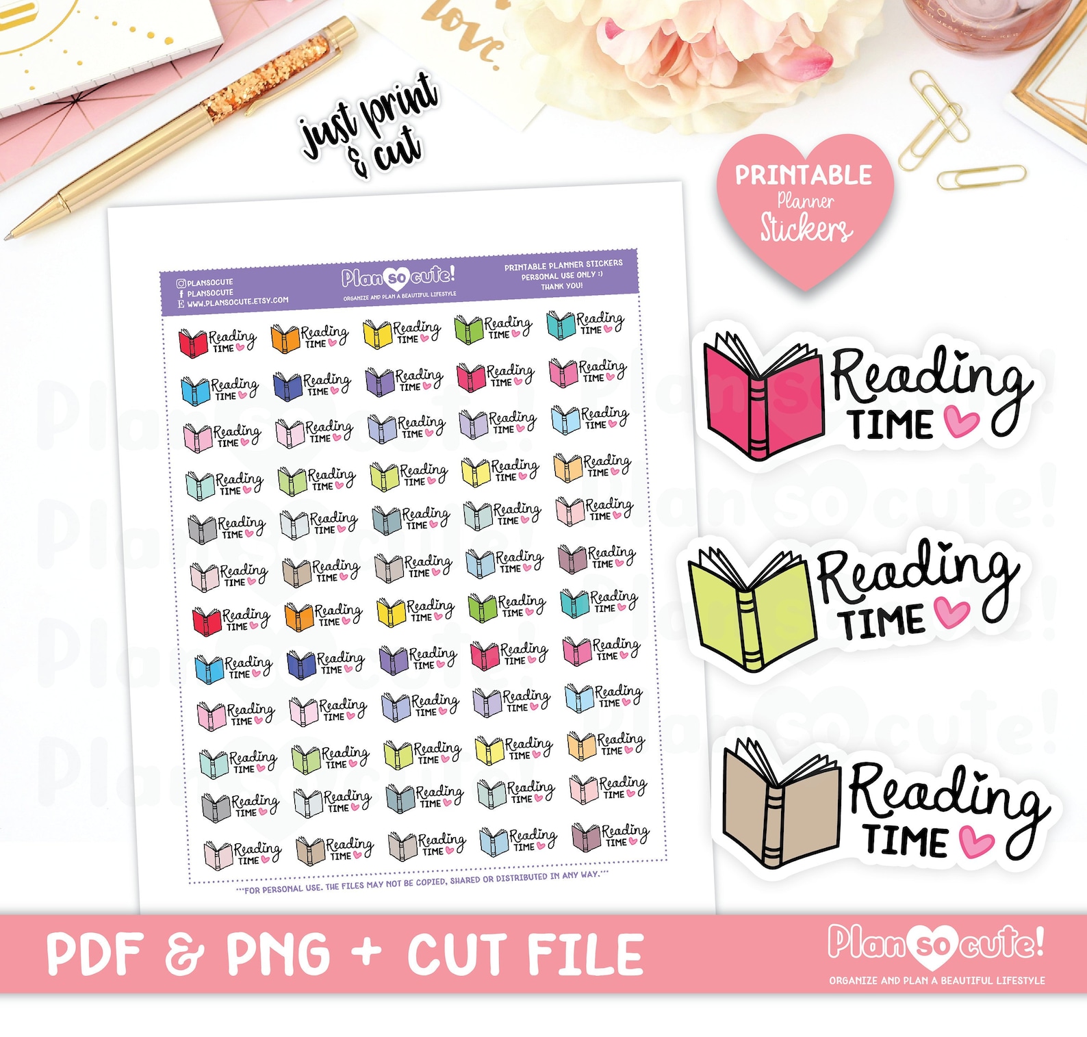 Doodle Reading Time Script Printable Planner Stickers | Etsy