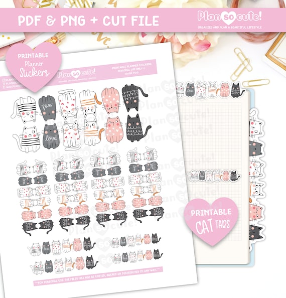 Cute Cats Tabs and Dividers Printable Planner Stickers | Etsy