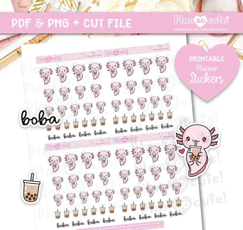 Boba Xo Printable Stickers Axolotl Stickers Cricut and - Etsy