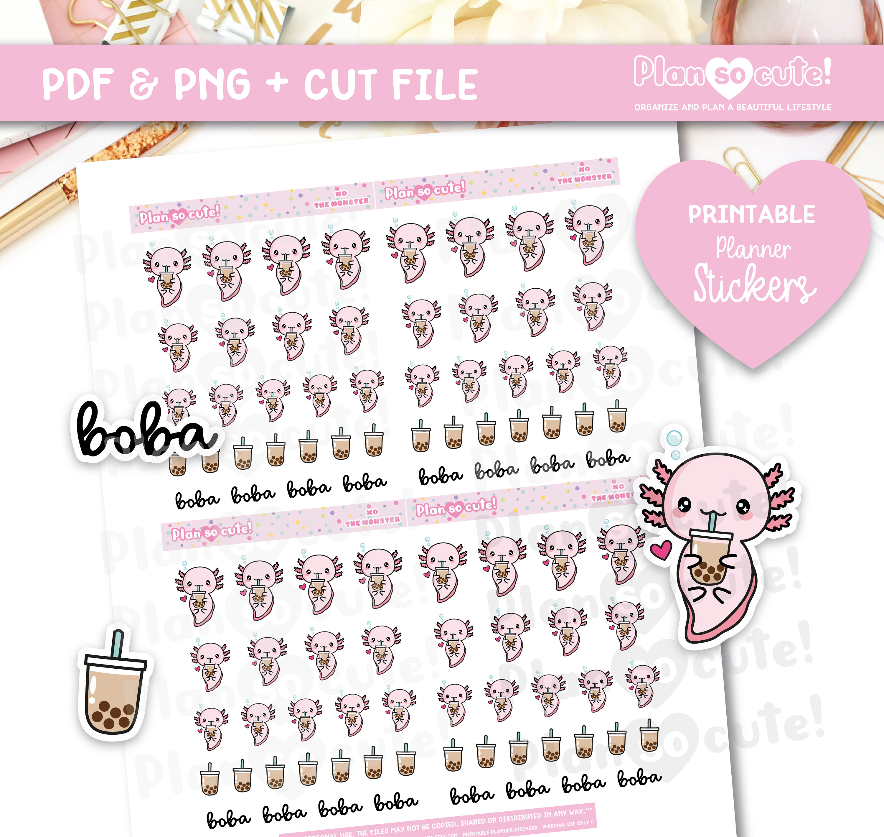 Boba Xo Printable Stickers Axolotl Stickers Cricut and - Etsy UK