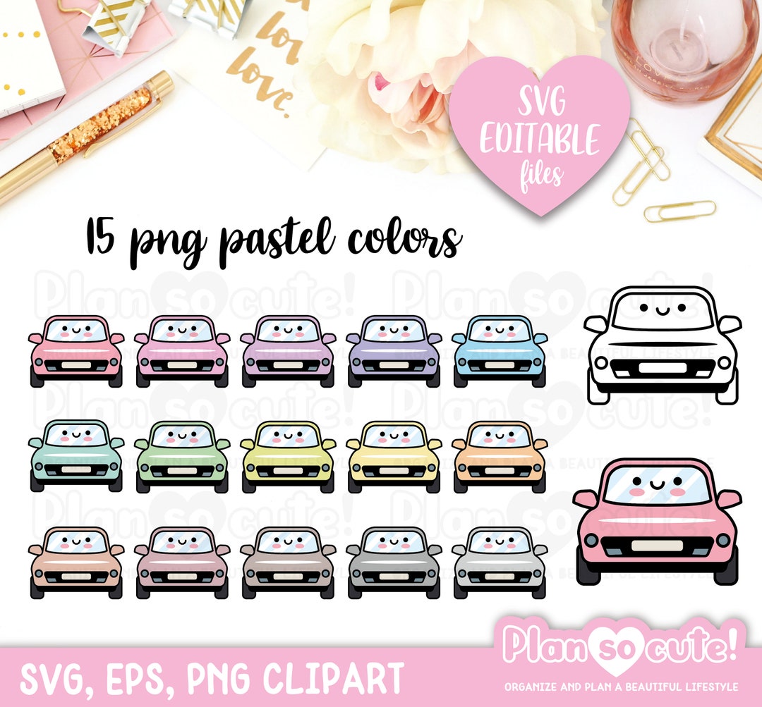 Cute Kawaii Car, Doodle Car, Editable Files, SVG, EPS, Png, Outline ...