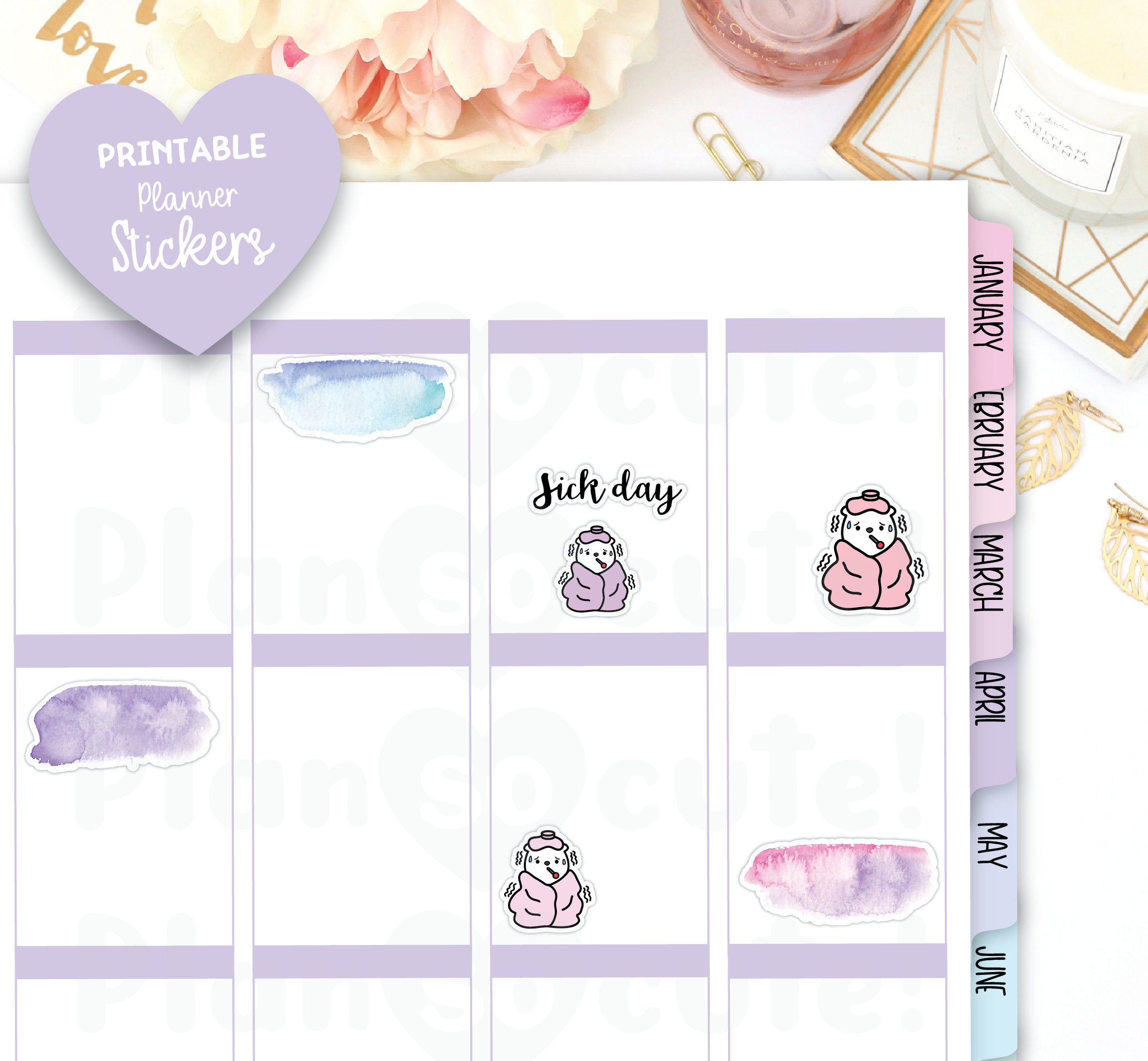 Sick Day Printable Planner Stickers Bear Stickers Cricut and - Etsy