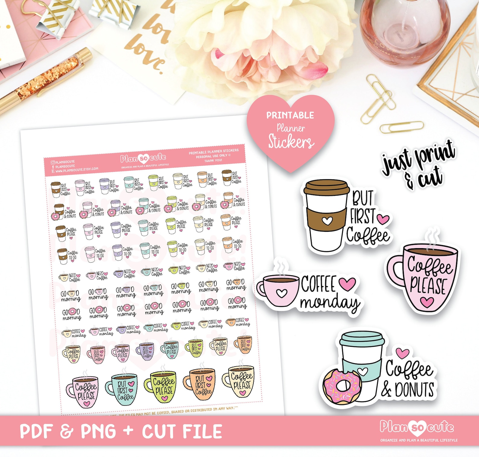 Doodle Coffee Printable Planner Stickers Cricut and | Etsy