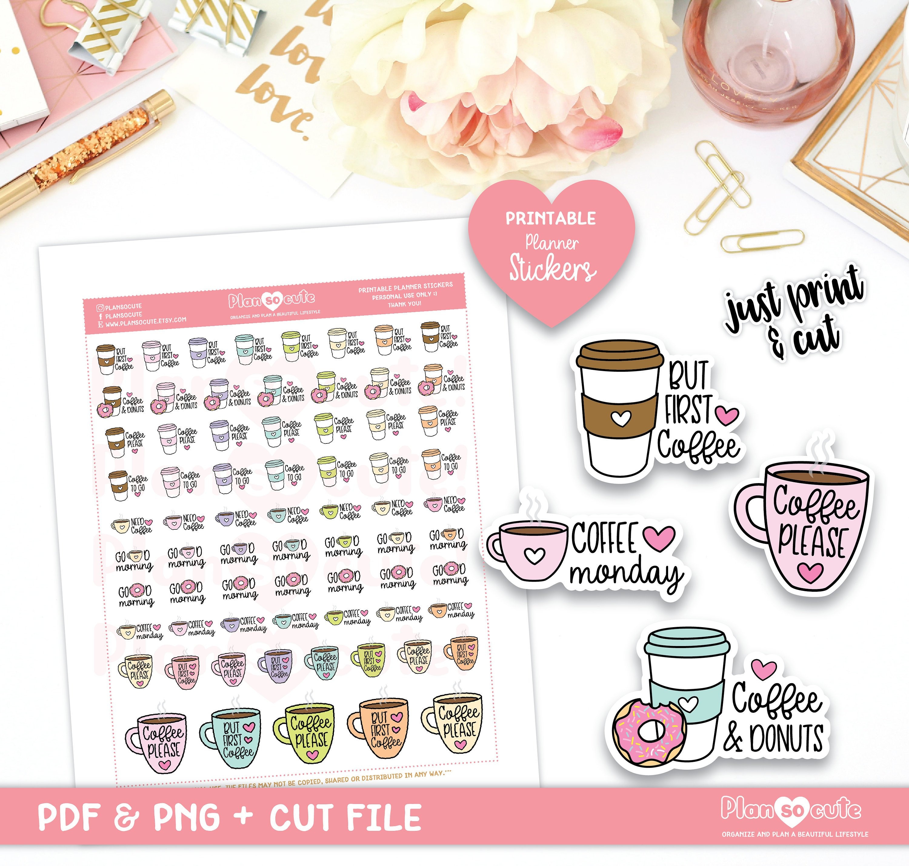 Doodle Coffee Printable Planner Stickers - Etsy
