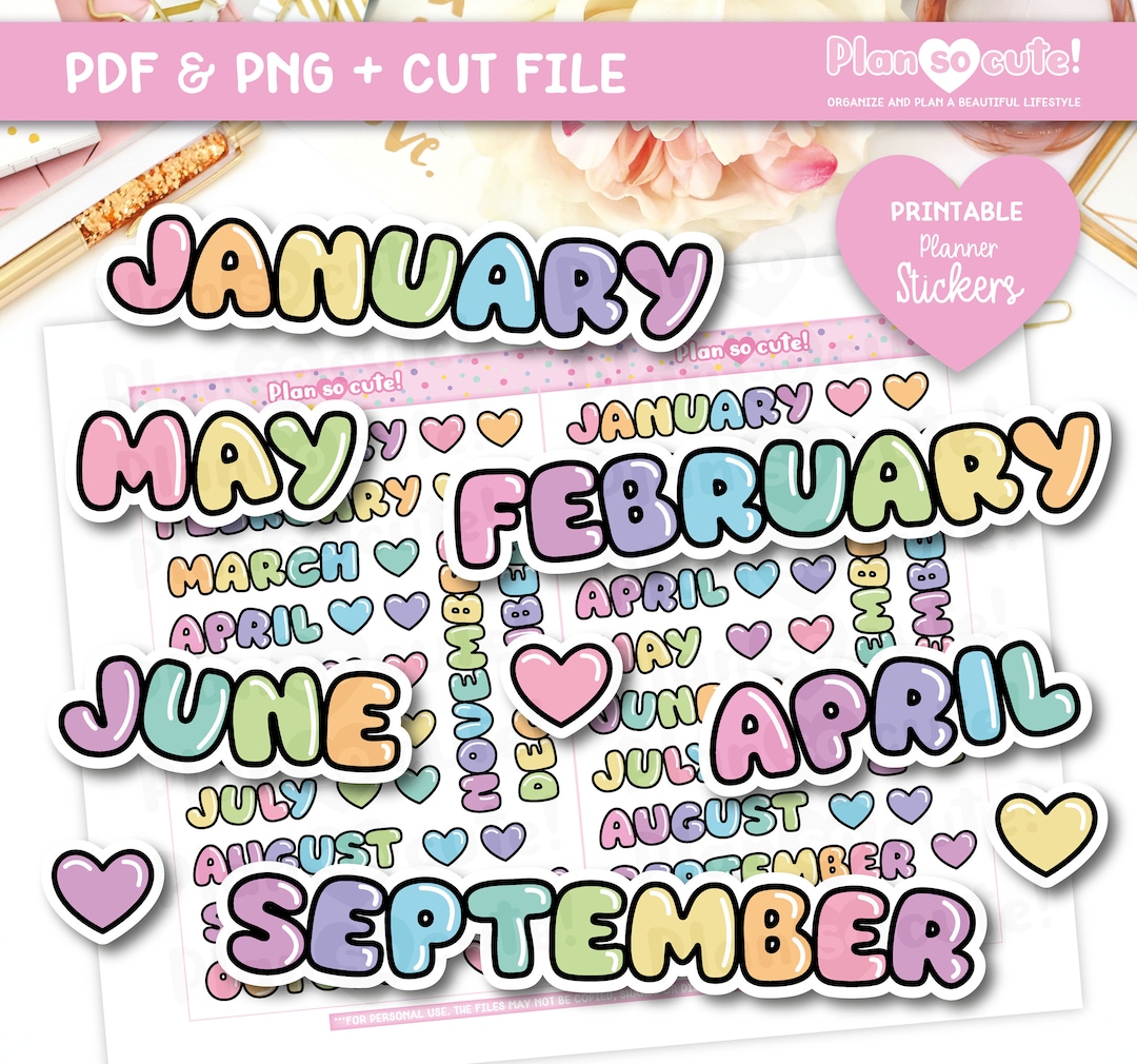 Big Fluffy Months Script, Printable Planner Stickers - Etsy