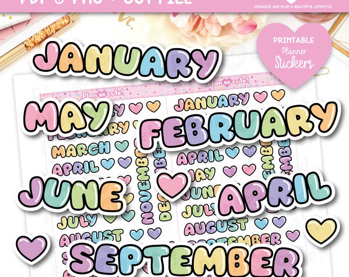 Big Fluffy Months Script, Printable Planner Stickers - Etsy