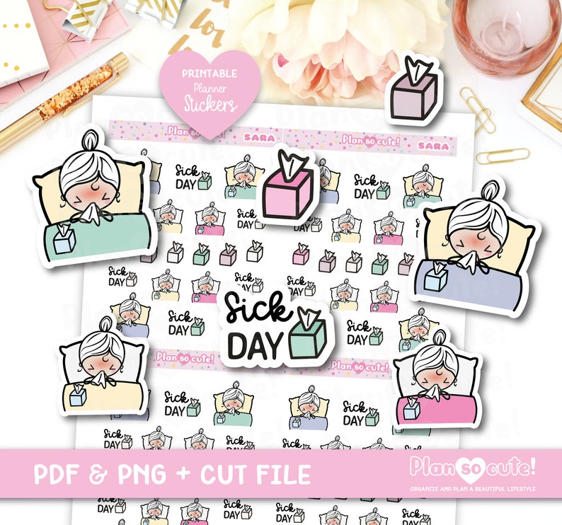Sara Sick Day Sick Day Printable Stickers Printable Planner - Etsy