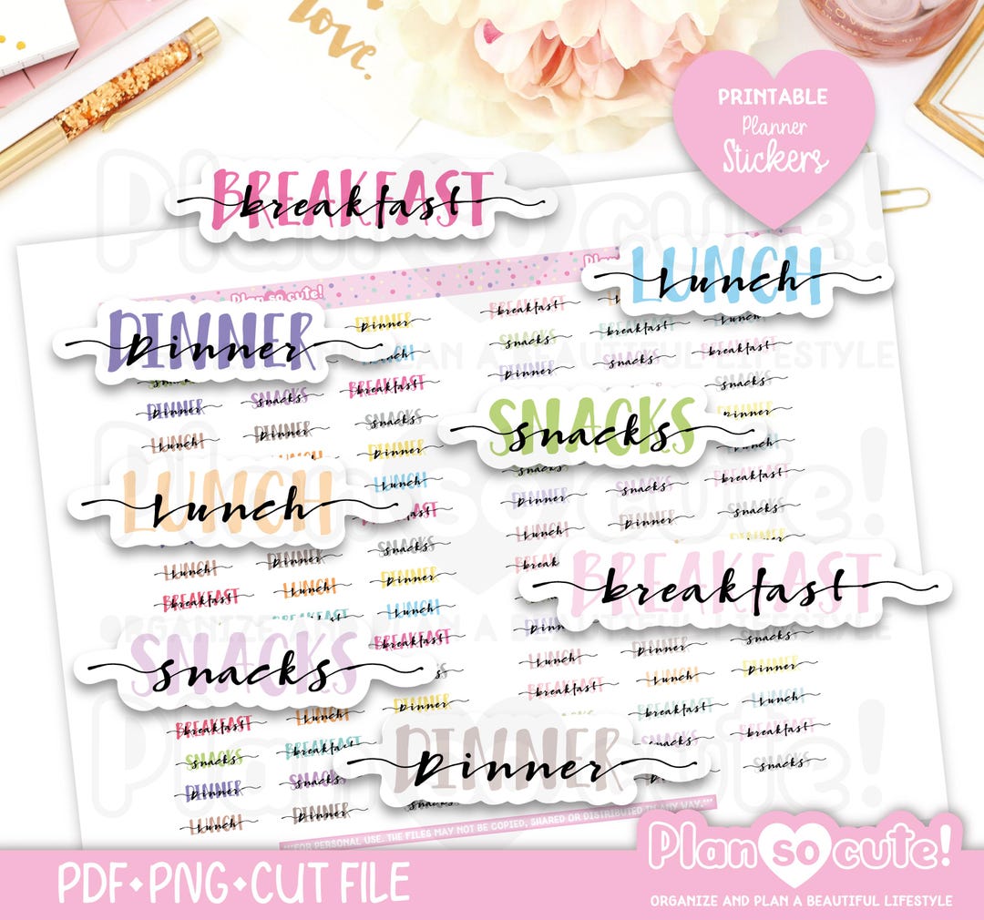 Meal Plan Script Stickers, BLDS Stickers, Breakfast, Lunch, Dinner ...