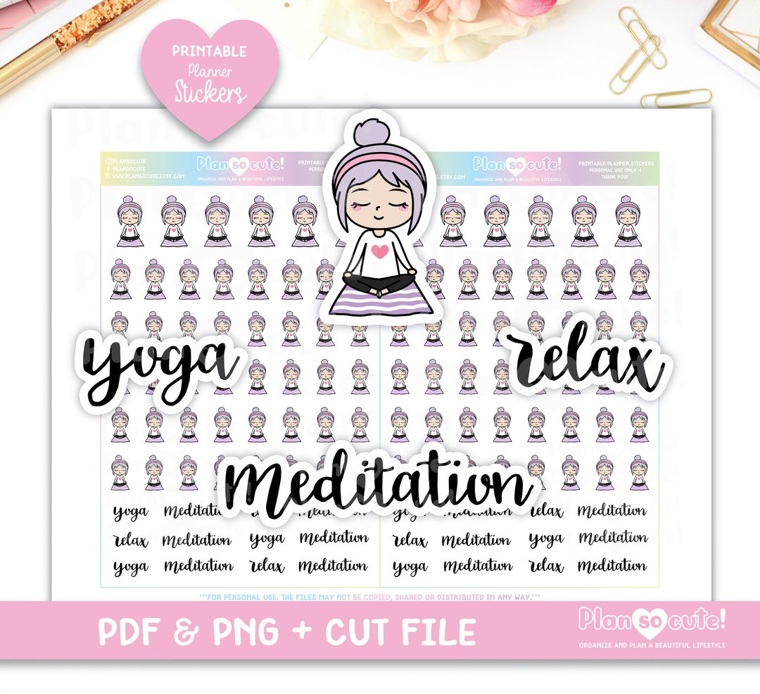 Yoga Printable Planner Stickers, Meditation Stickers, Relax Stickers ...