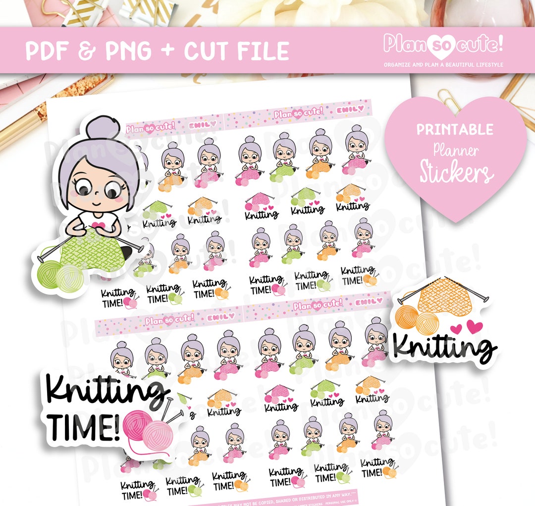 Emily Loves Knit Printable Stickers, Knitting Stickers, Cricut and ...