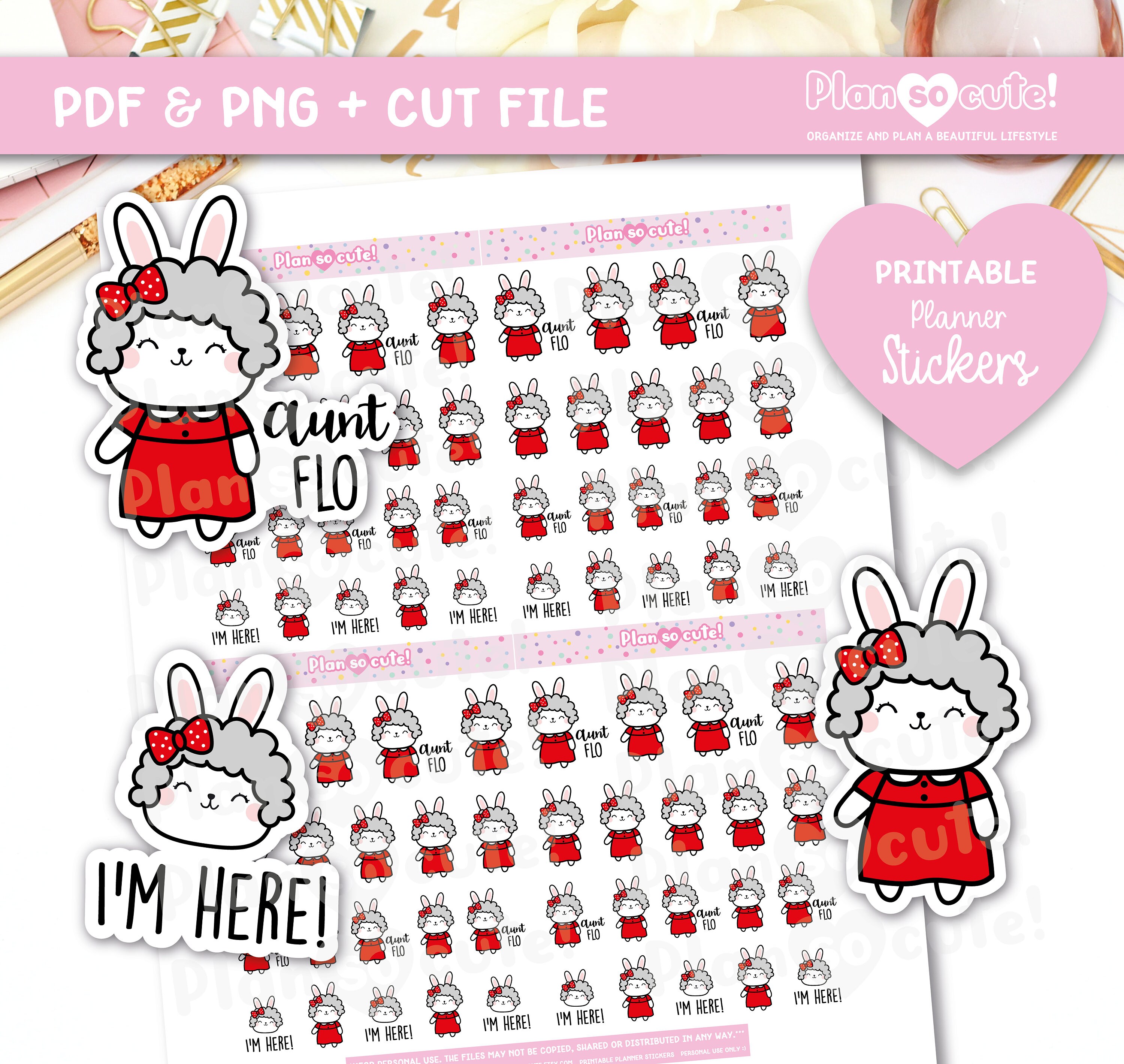 Conny Aunt Flo Printable Planner Stickers Personal Use Only. - Etsy