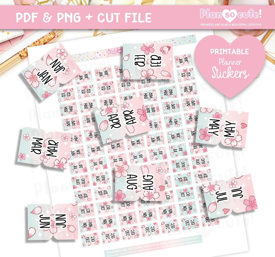 Sakura Monthly Tabs, Floral Monthly Tabs, Watercolor Printable Planner ...