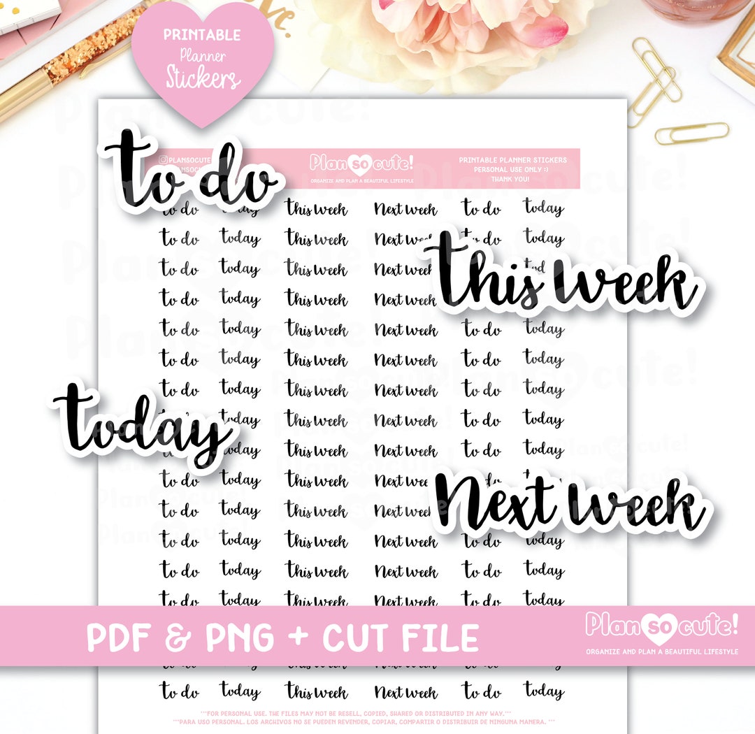 Various Script Words Printable Planner Stickers, to Do, Today, This ...